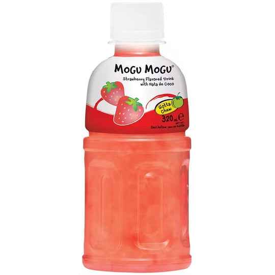 Mogu Mogu Strawberry Flavoured Drink with NATA de Coco 320ml - Al Hamra (Meat & Groceries)